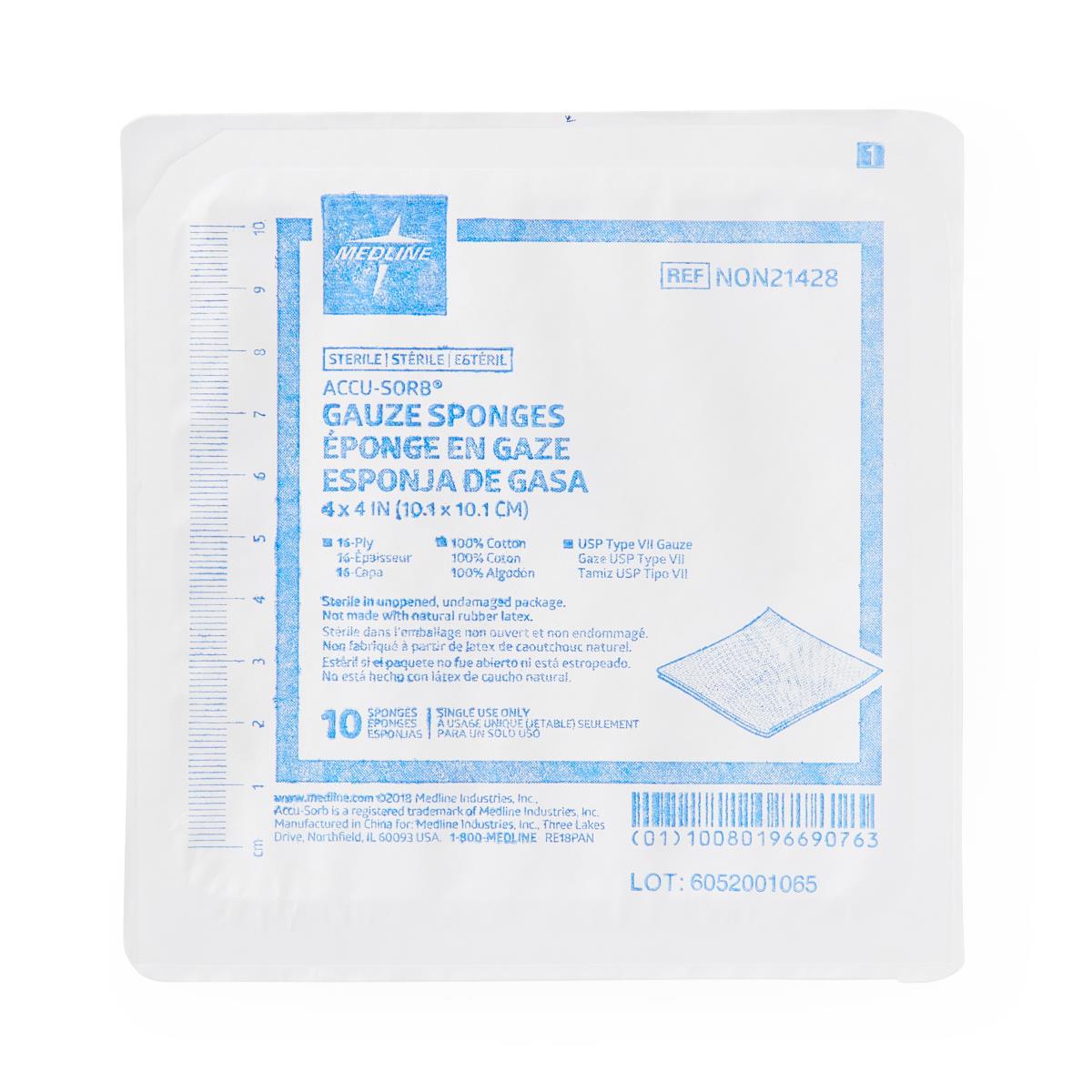 Woven Sterile Gauze Sponges, 4" x 4", 16-Ply, 10/Hard Tray (1280 Count ...